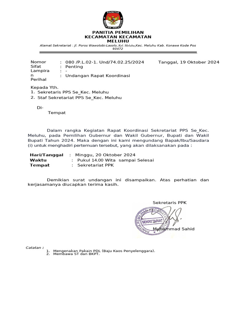 Undangan Rapat Koordinasi | PDF