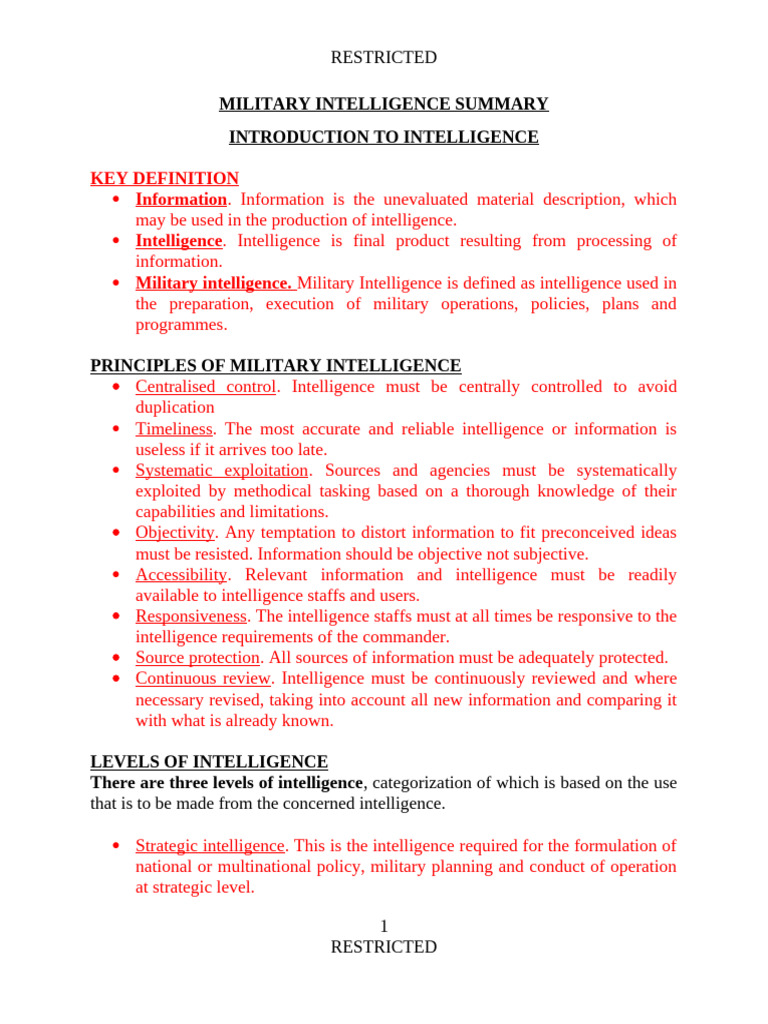 Military Intelligence Overview and Principles | PDF | Signals ...