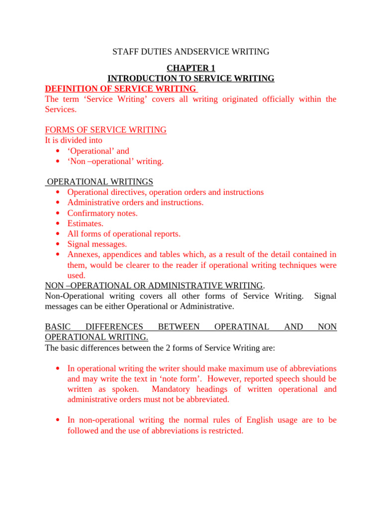 Staff Duties and Service Writing Summary | PDF | Classified Information