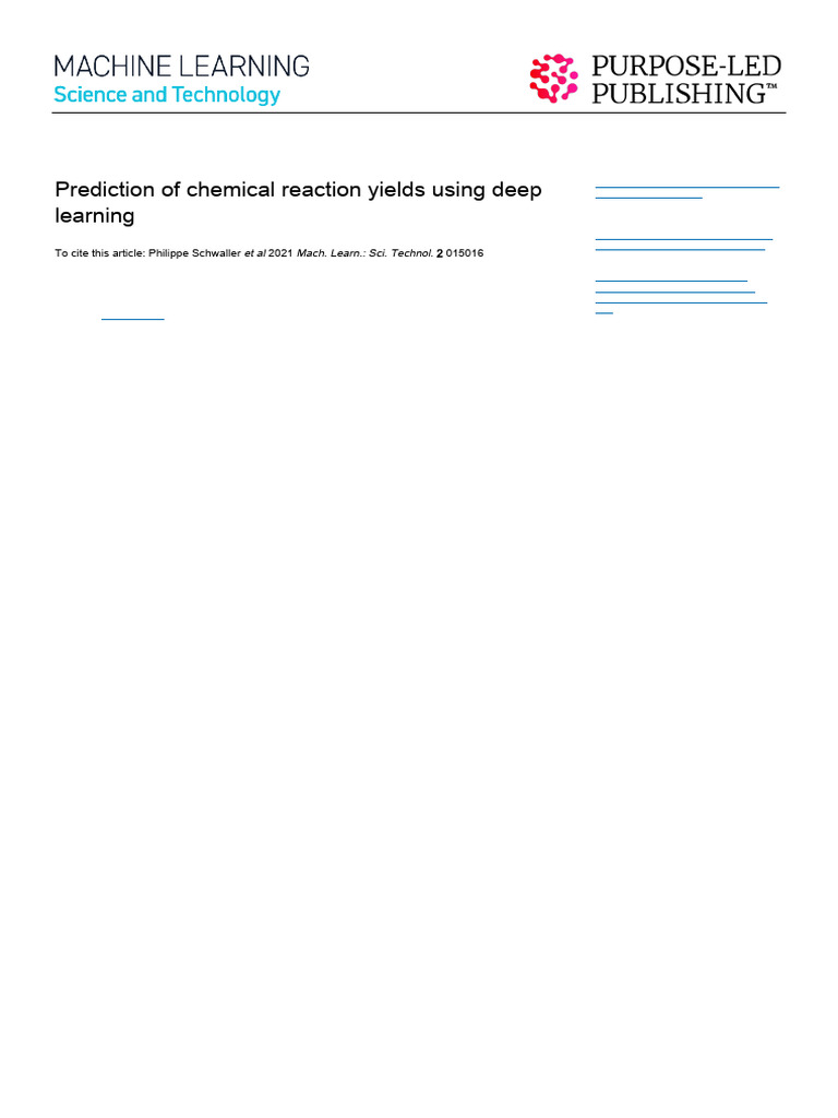Schwaller 2021 Mach. Learn. Sci. Technol. 2 015016 | PDF | Chemical Reactions | Chemistry