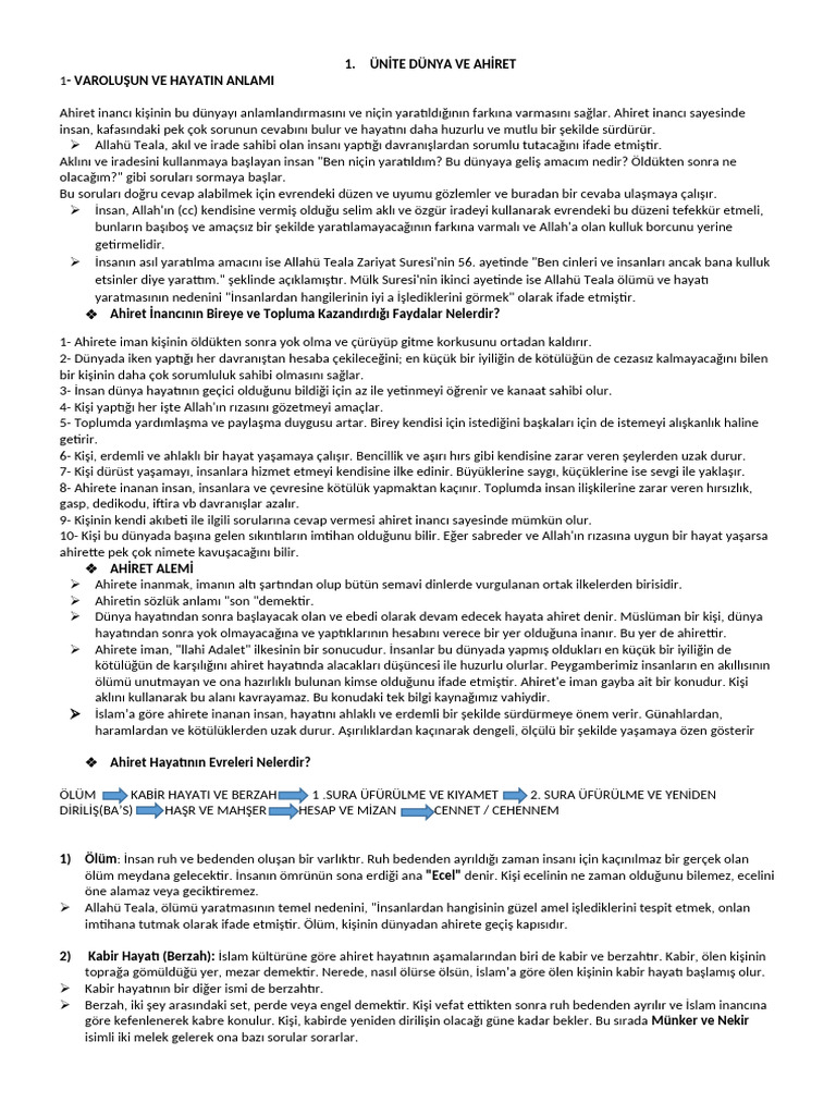 Sınıf DKAB Ders Notları | PDF