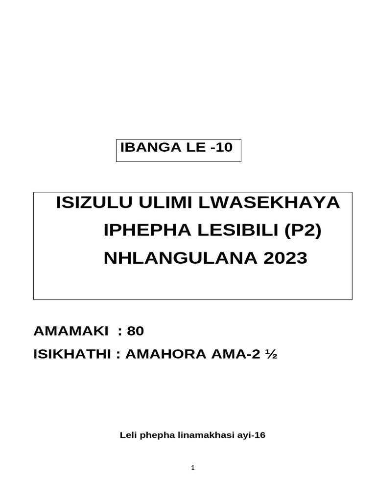 Iphepha Lesi-2 Ibanga 10 | PDF