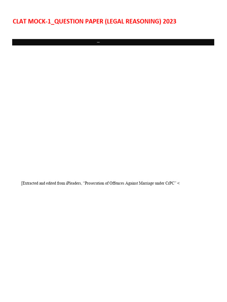 CLAT 2023 Legal Reasoning Mock | PDF | Bankruptcy | Mens Rea