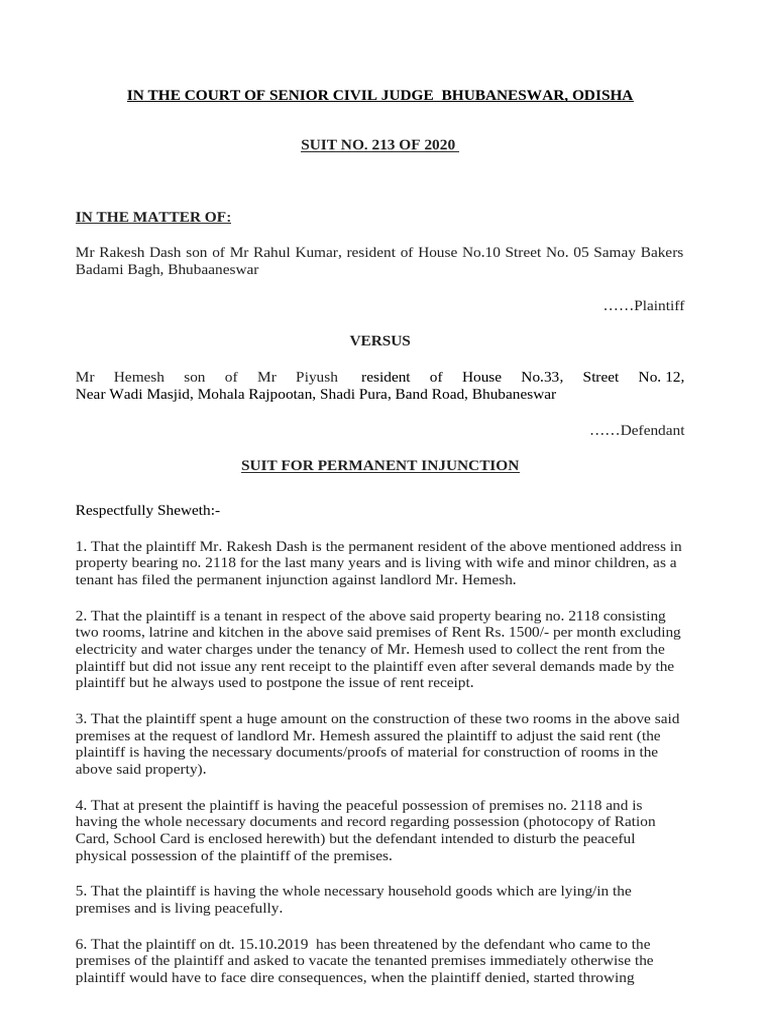 Suit For Permanent Injunction | PDF | Lawsuit | Legal Remedy