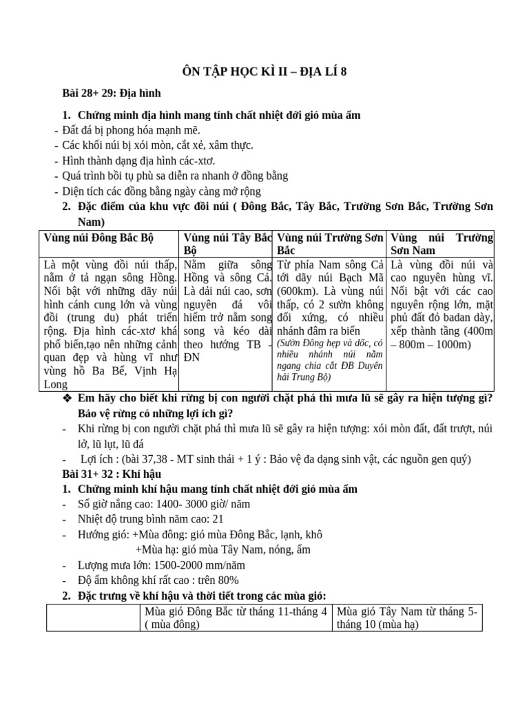 đề cương địa 8 hk2 | PDF