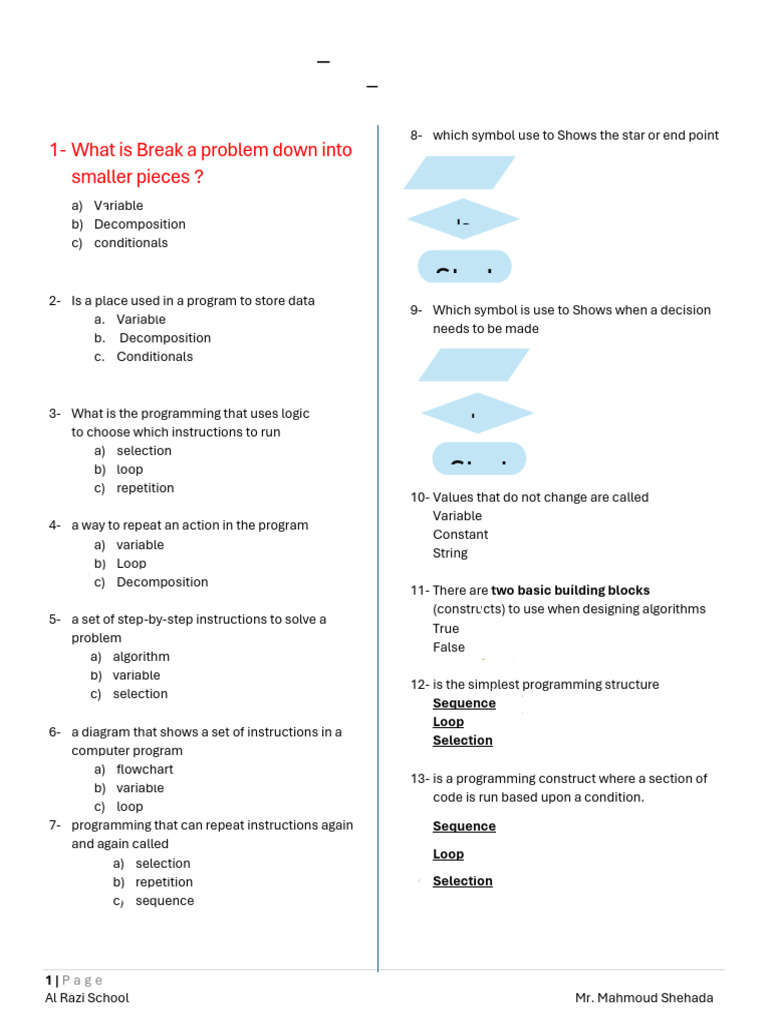Grade 5 Programming Logic Test | PDF | Control Flow | Algorithms