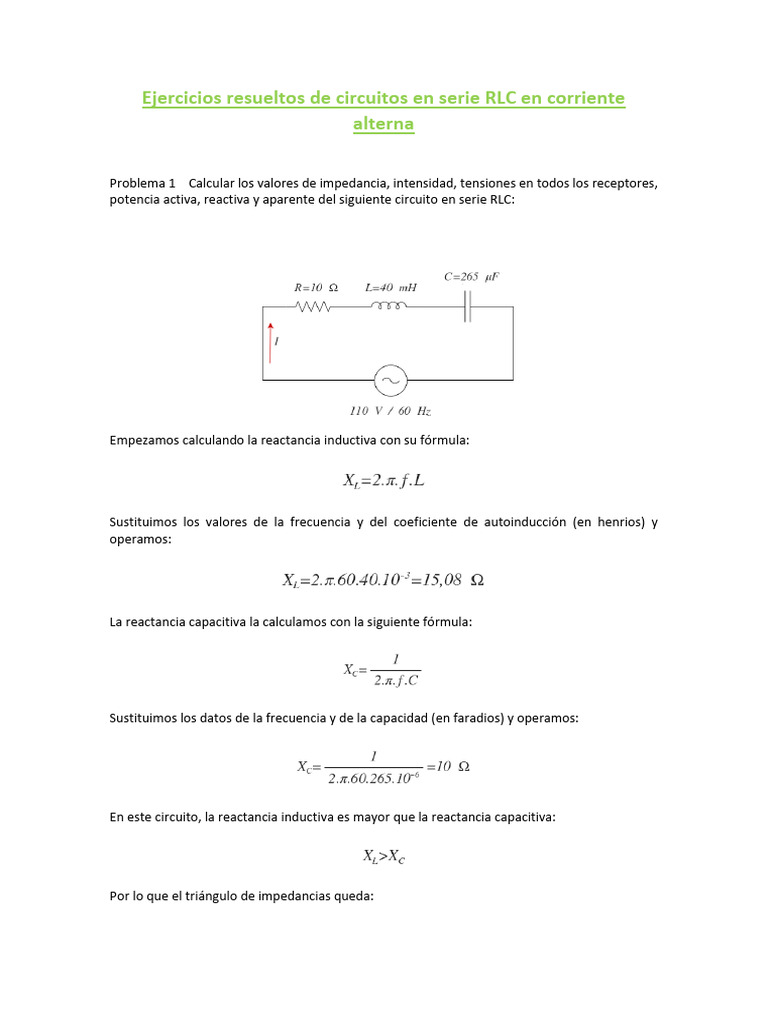 Ejercicios de Circuitos en Serie RLC | PDF | Impedancia eléctrica | Energia electrica