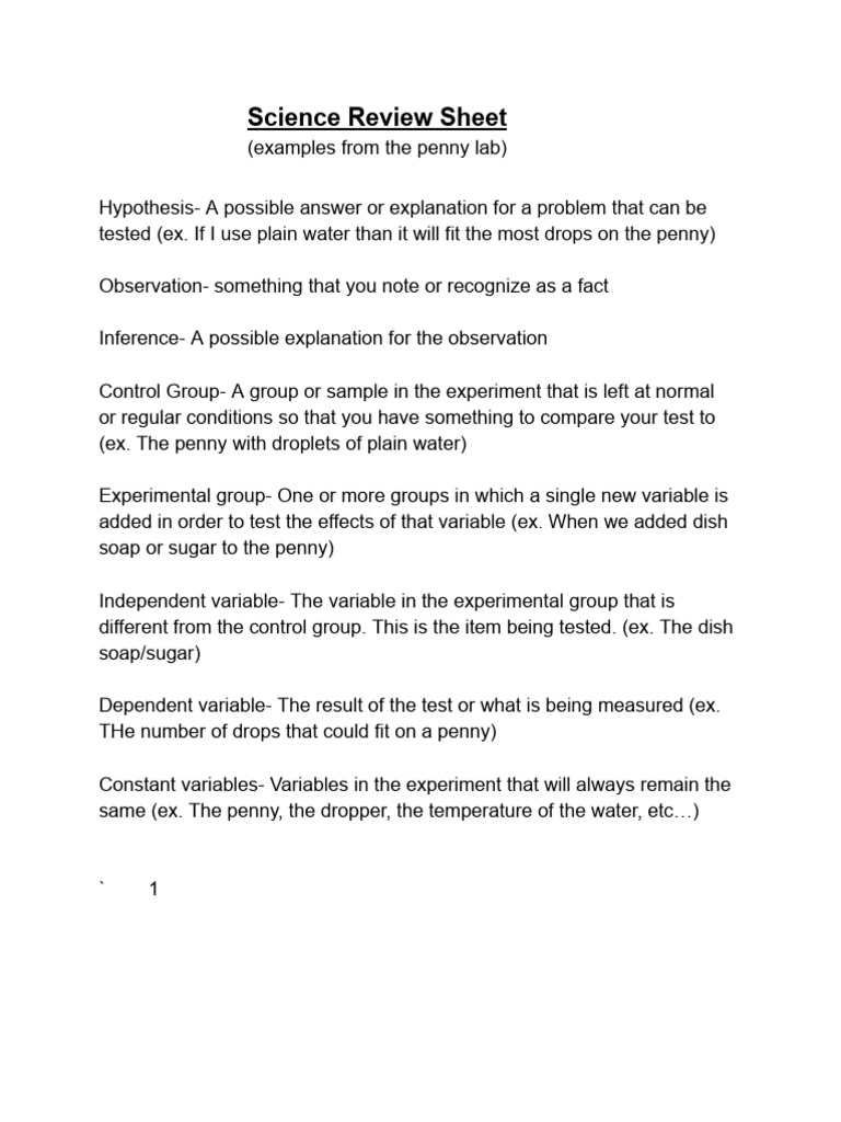 Science Review Sheet | PDF
