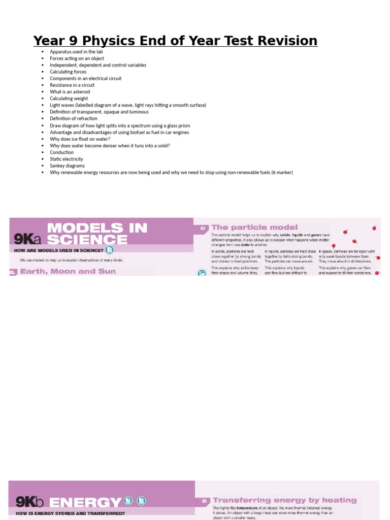 Year 9 Physics End of Year Test Revision | PDF | Computers