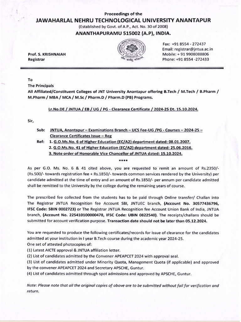 Clearance Certificate 2024-25 | PDF