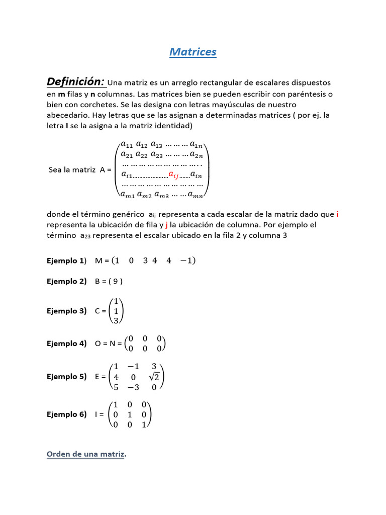 Matrices | PDF | Matriz (Matemáticas) | Física Matemática