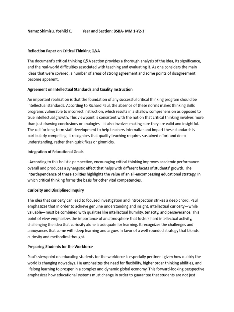 reflection | PDF | Critical Thinking | Thought