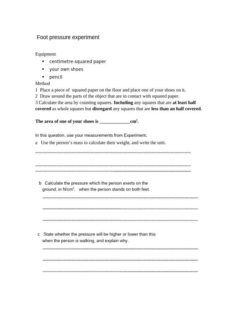 Lesson 3 Pressure Foot Print Experiment in Class | PDF