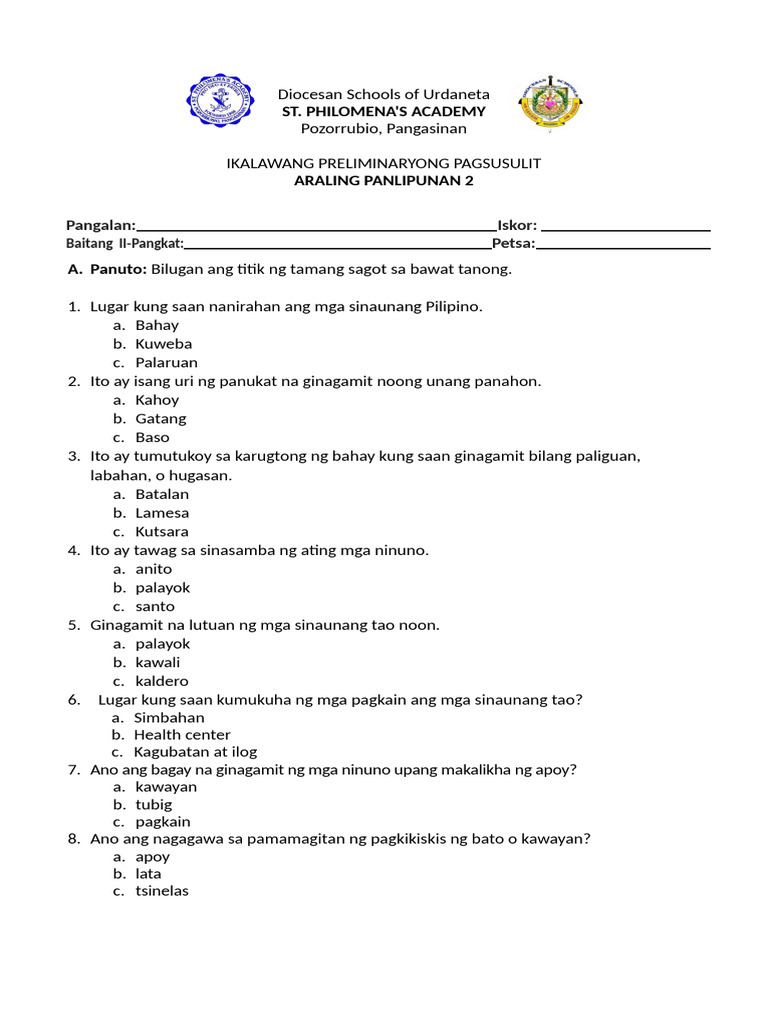 Araling Panlipunan 2 2nd Prelim | PDF