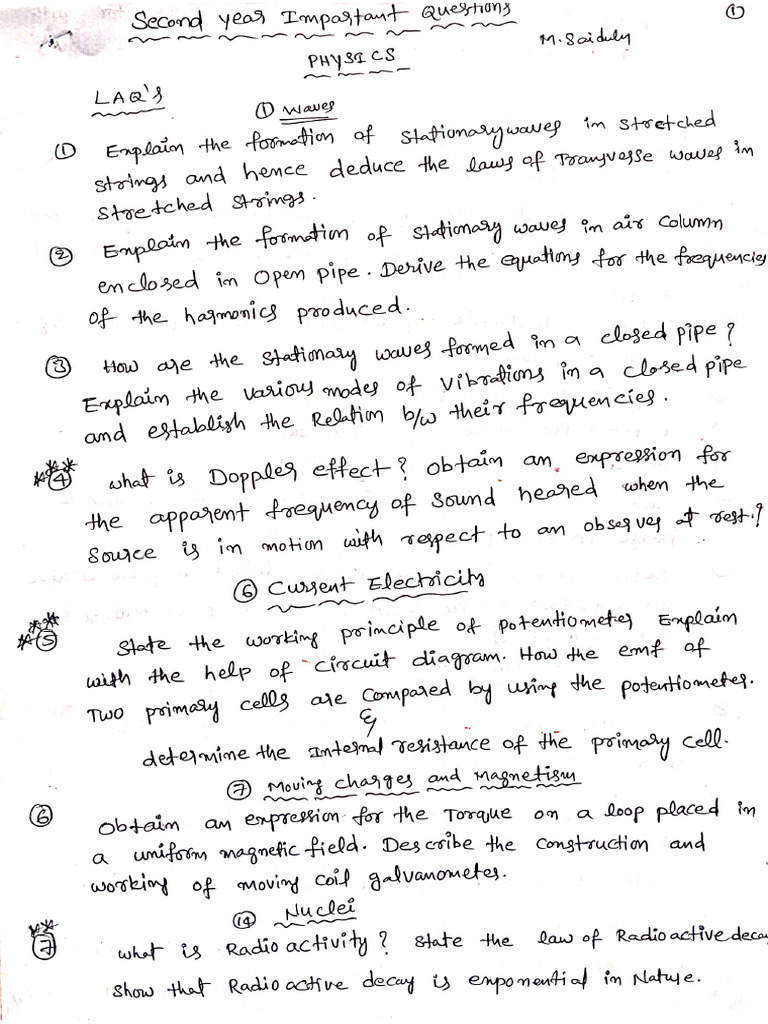 Physics Important Questions 2nd Year | PDF