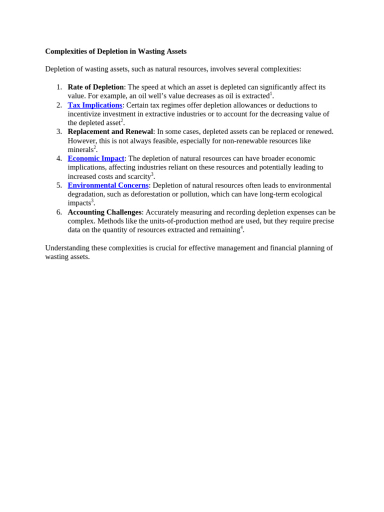 Complexities of Depletion in Wasting Assets | PDF