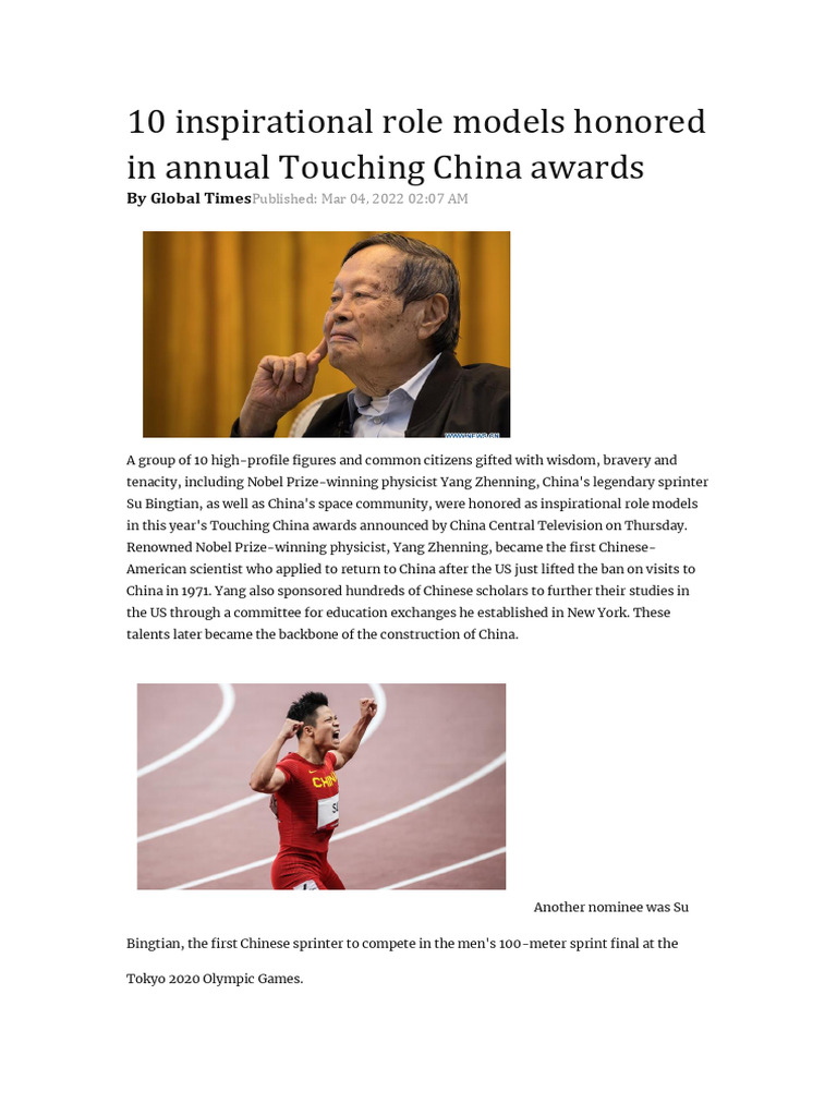 10 inspirational role models honored in annual Touching China awards ...