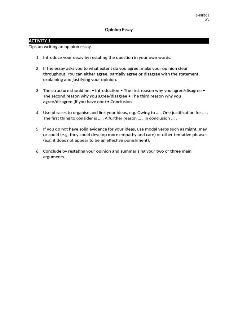 Opinion Essay Exercise | PDF | Essays | Reason