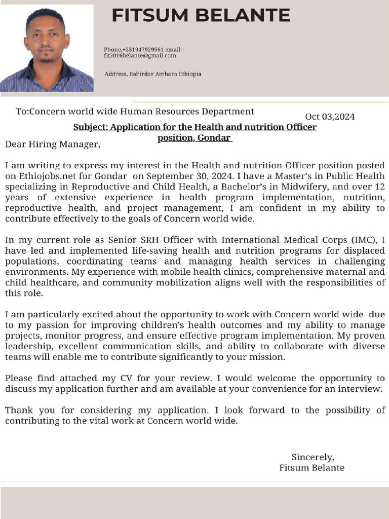 Health and Nutrition Officer Fitsum Belante | PDF