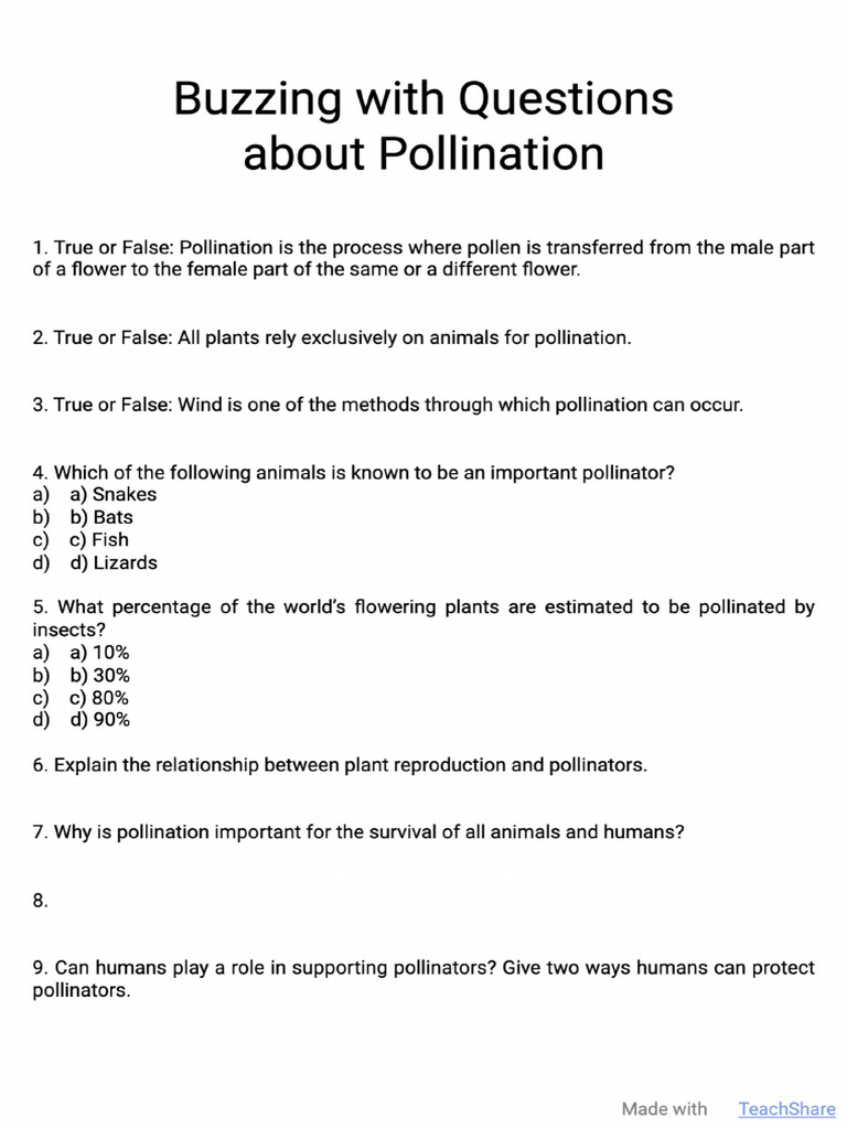 Video Worksheet On Pollinators | PDF