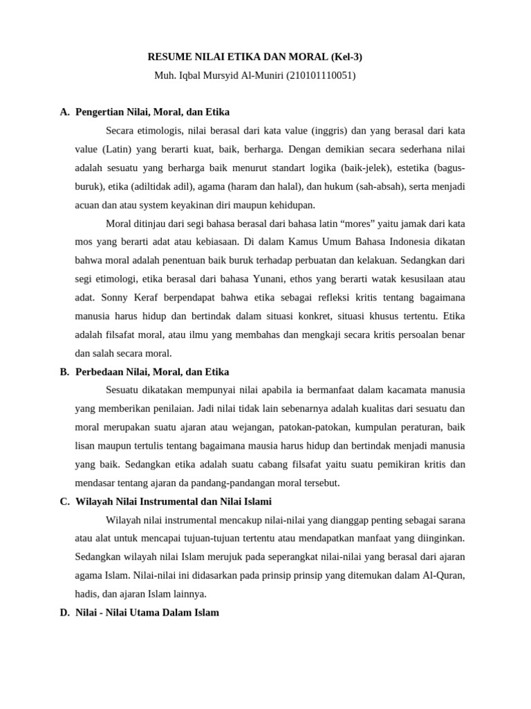 RESUME Kel 3-4 - Muh. Iqbal Mursyid A.M - 210101110051 - Etika Profesi Guru PAI | PDF | Karier ...