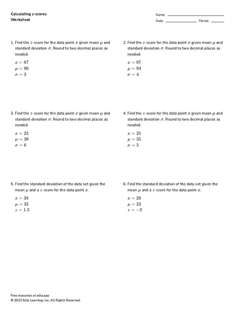 Z-Score Calculation Worksheet | PDF | Significant Figures | Standard Score
