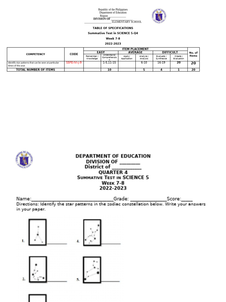 ST4_SCIENCE-5_Q4 | PDF | Constellation | Stellar Astronomy