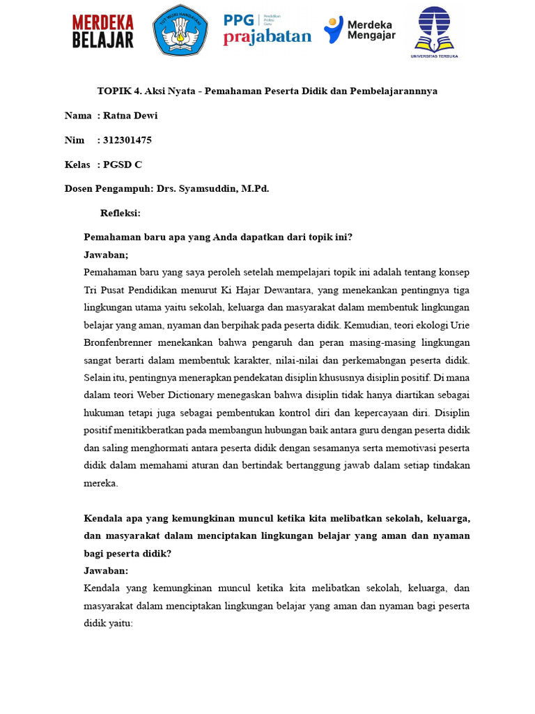 Topik 4, Aksi Nyata - RATNA DEWI | PDF | Karier & Perkembangan | Kesehatan Holistik