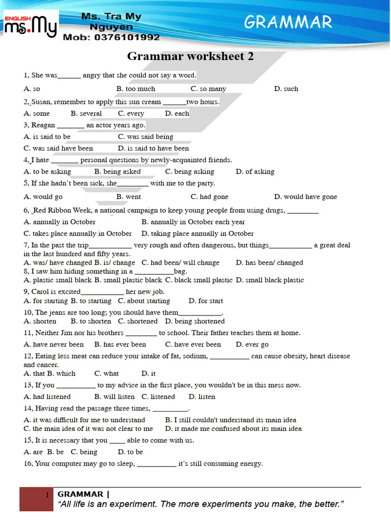 grammar worksheet 2.docx | PDF