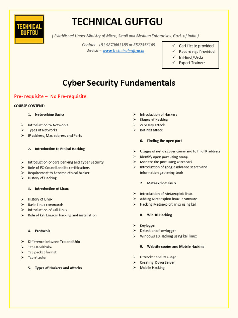 Cyber Security Course Content | PDF | Port (Computer Networking) | Security Hacker