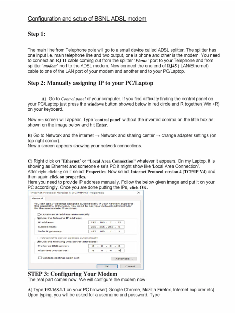 Configuration of BSNL Adsl Router | PDF