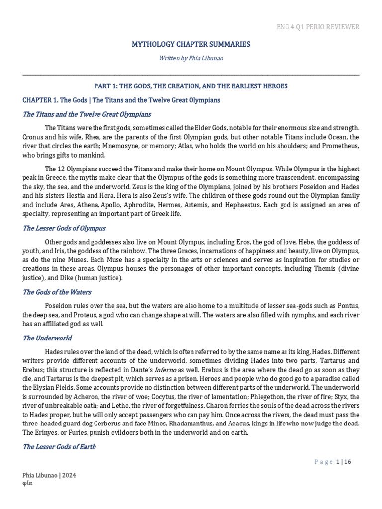 Mythology Review for Students | PDF | Trojan War | Twelve Olympians