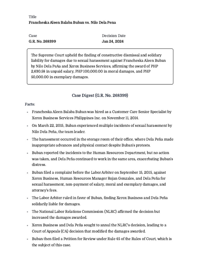 9.case Digest - G.R. No. 268399 - Francheska Aleen Balaba Buban vs. Nilo Dela Pena | PDF ...