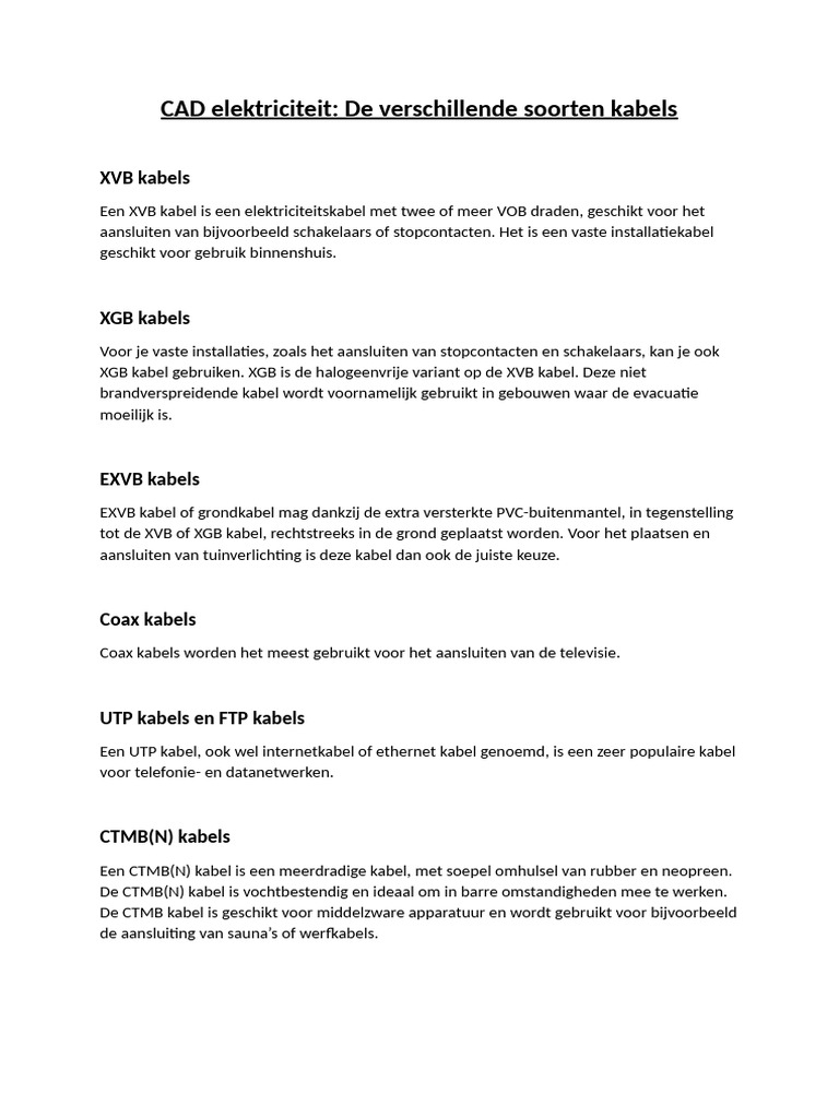 CAD Elektriciteit - VerschillendeKabels | PDF