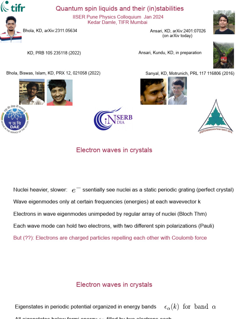 IISERPuneColloquiumJan2024 ActualTalk | PDF | Electron | Spin (Physics)