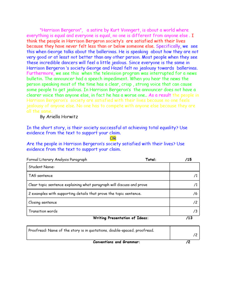 Ariella Horwitz - Formal Literary Analysis Paragraph - 18516208 | PDF