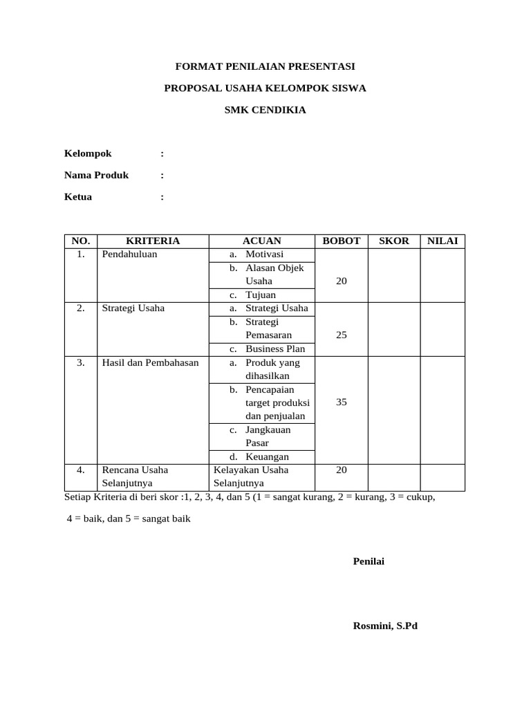 Format Penilaian Presentasi | PDF | Bisnis | Seni