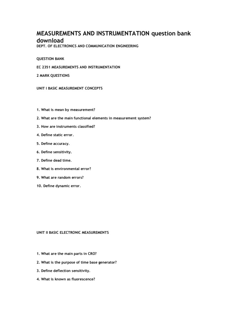 Measurements and Instrumentation Question Bank Download | PDF | Computers