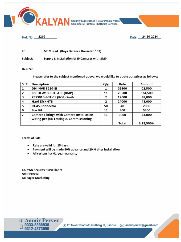 IP Camera Installation Quote 2024 | PDF | Camera Lens | Computing