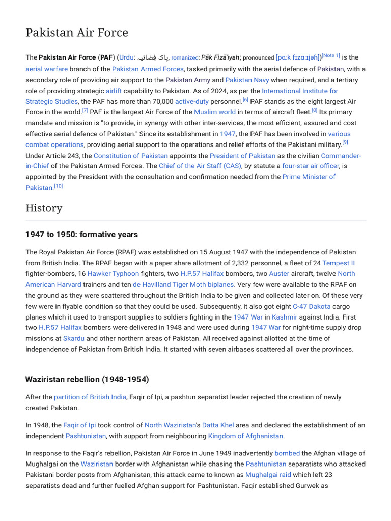 Overview of Pakistan Air Force | PDF | Military Aviation | Aircraft