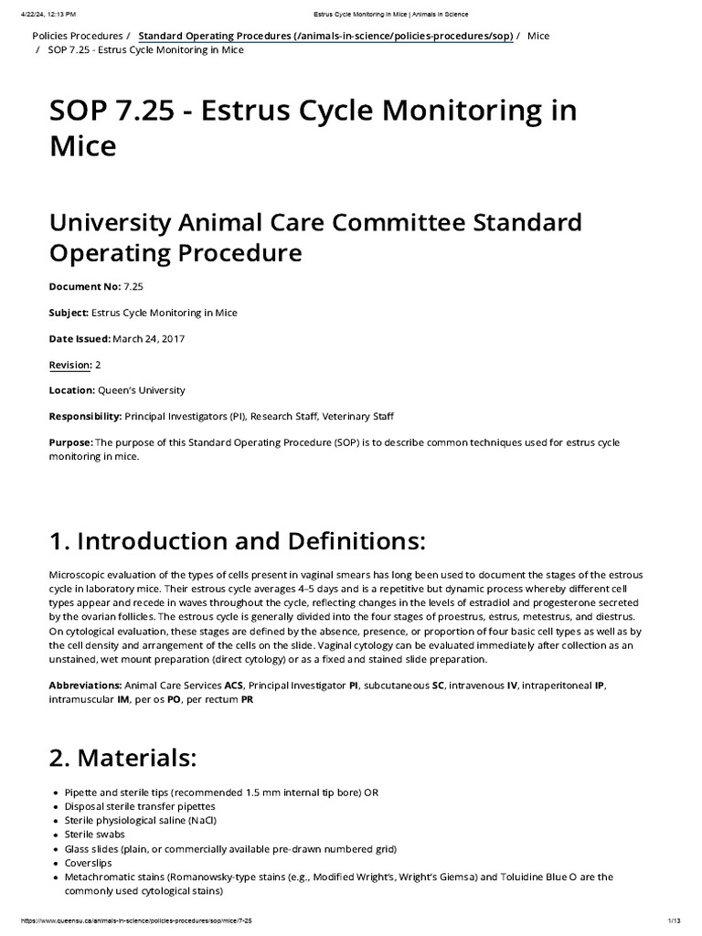 Estrus Cycle Monitoring in Mice | PDF | Cell Nucleus