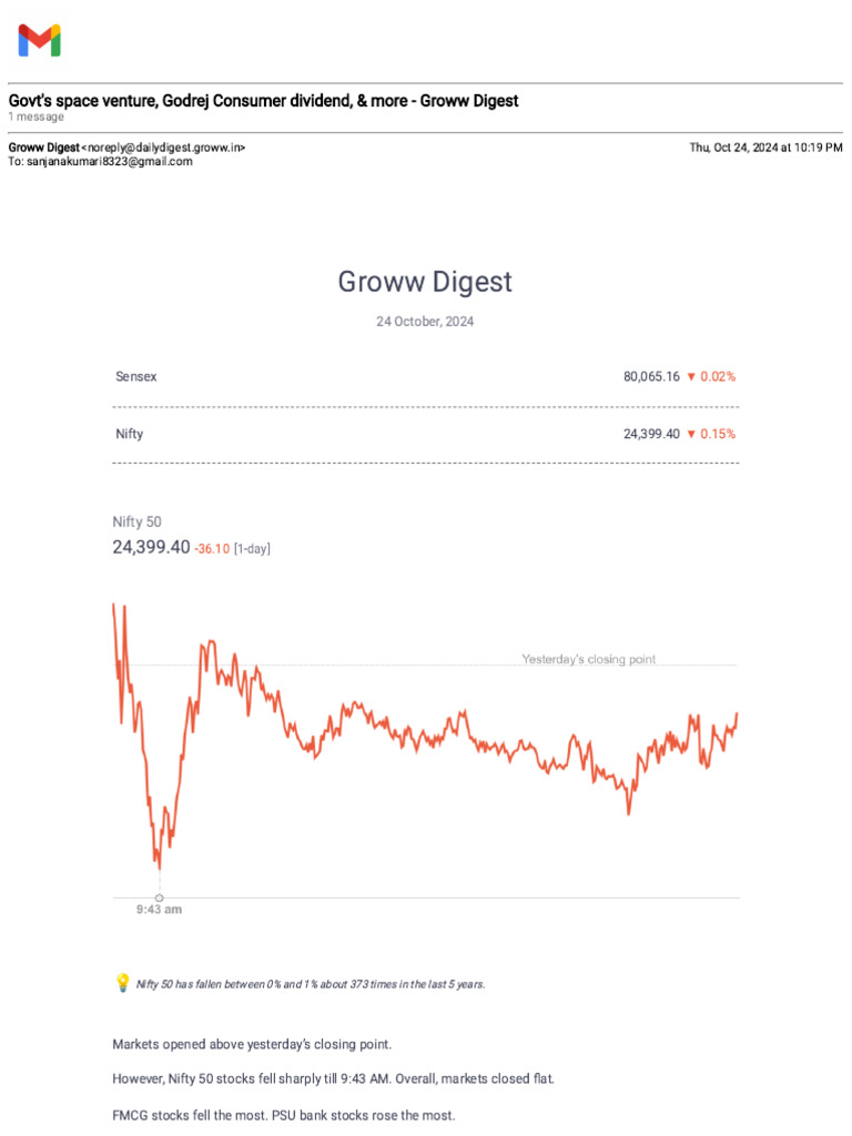 Gmail - Govt's Space Venture, Godrej Consumer Dividend, & More - Groww Digest | PDF | Fiscal ...