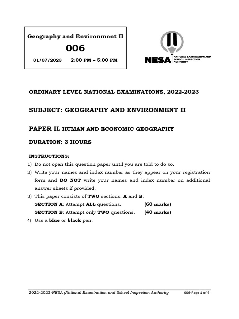 2022-2023 Geography Exam Paper II | PDF | Economies