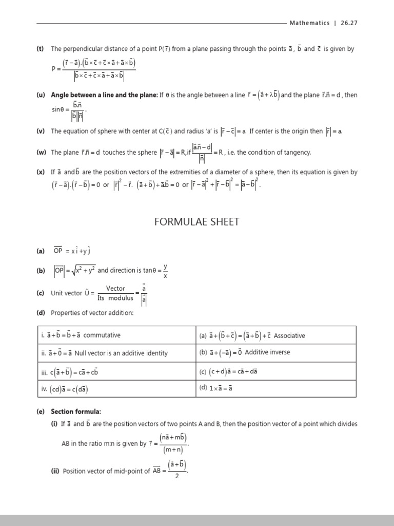 12.VectorsFormulae-sheet | PDF | Euclidean Vector | Sphere