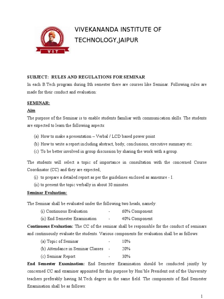Rules and Regulations For Seminar | PDF | Abstract (Summary) | Evaluation