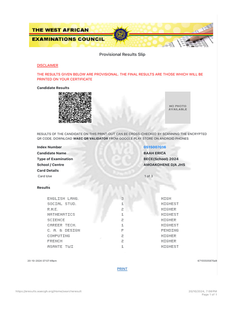 WAEC Candidate eResults | PDF