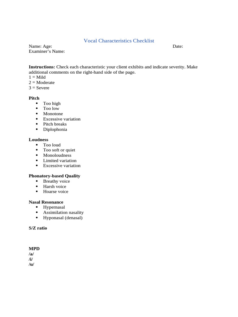 Vocal Characteristics Assessment Guide | PDF