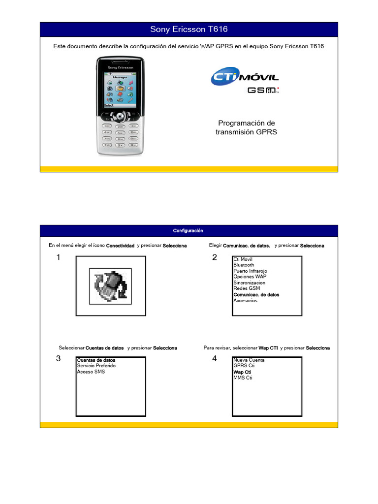 Configuración WAP GPRS Sony Ericsson T616 | PDF | paquete general de ...