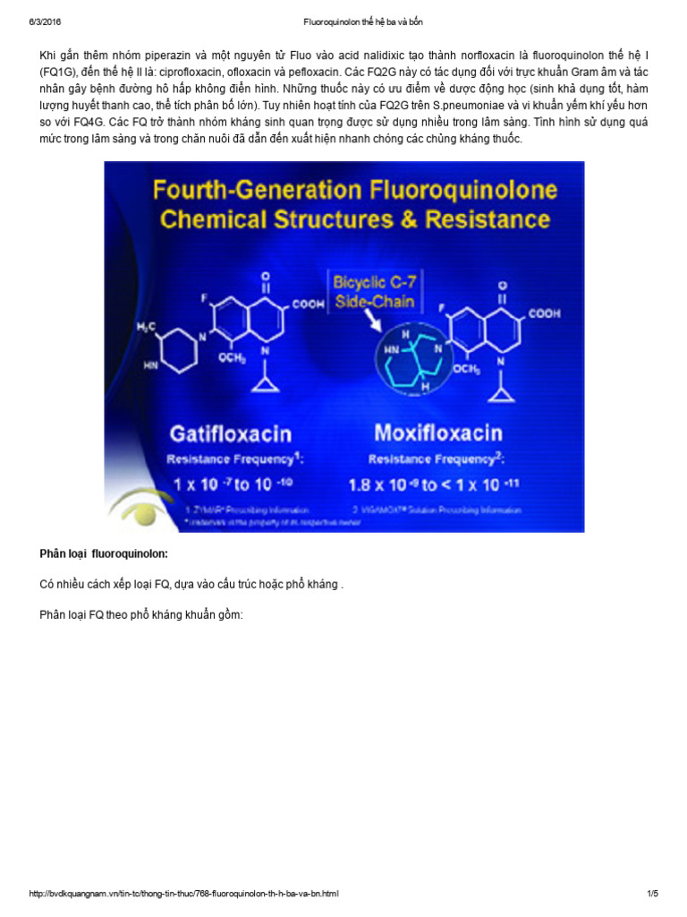 Fluoroquinolon thế hệ ba và bốn | PDF