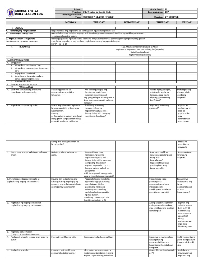 DLL - Esp 3 - Q2 - W2 | PDF